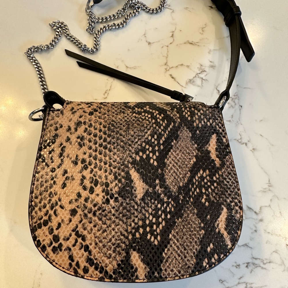 Allsaints Snake Print Mini Round Crossbody Bag - Gem